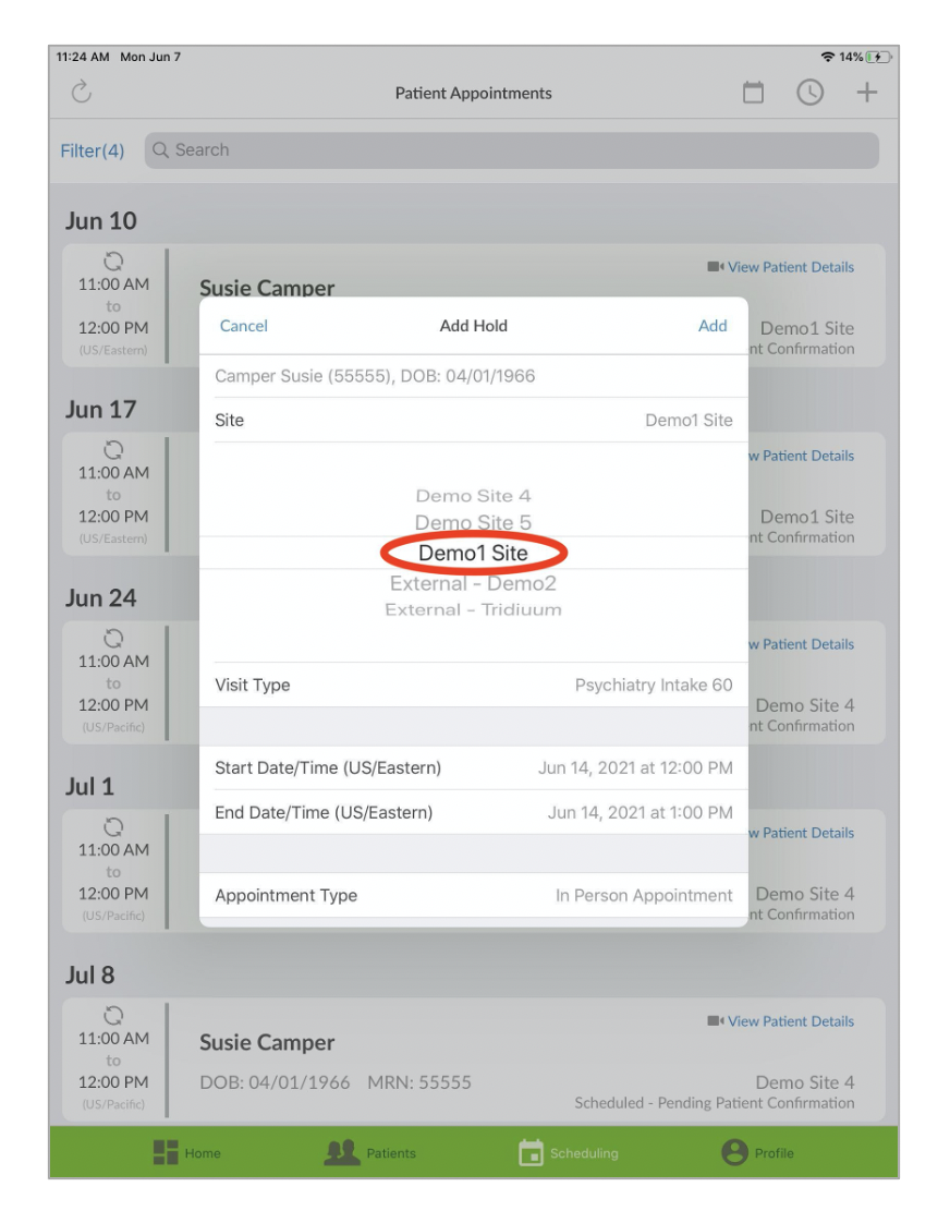 Hold an Appointment in Tridiuum ONE Connect