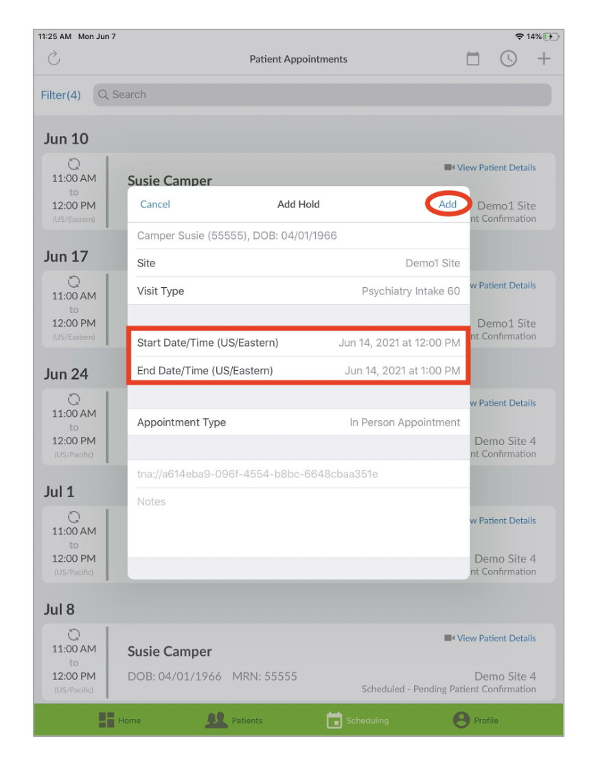 Hold an Appointment in Tridiuum ONE Connect