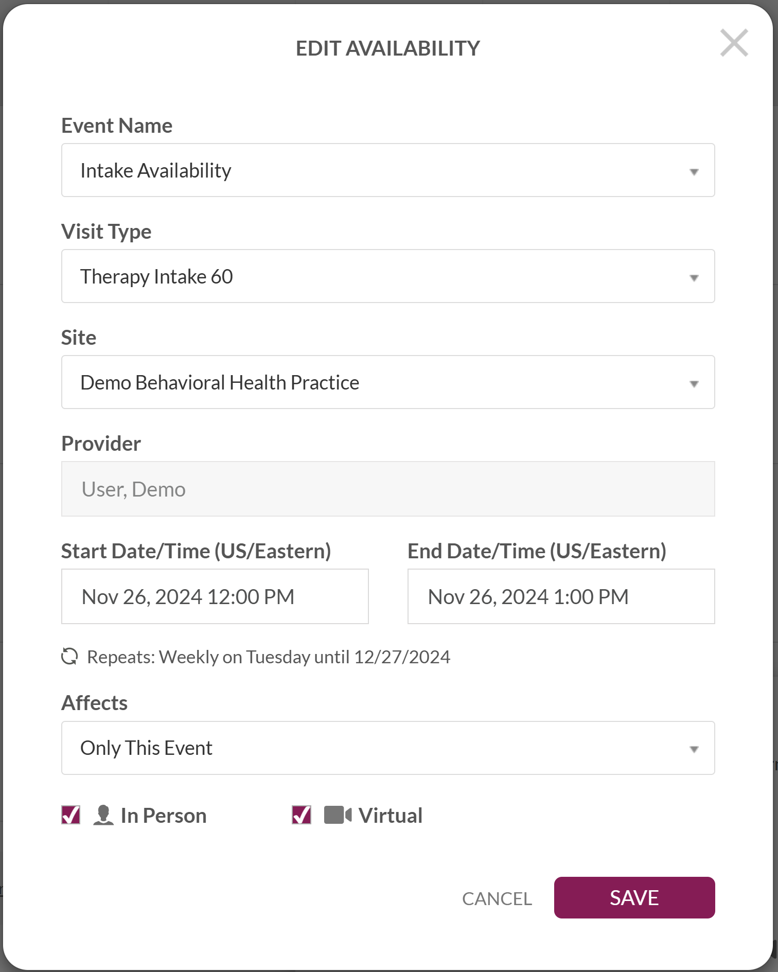 How to Edit Intake Availability